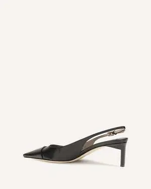 TOM FORD Leather Slingback Pumps With Gold Tone T Logo - Black