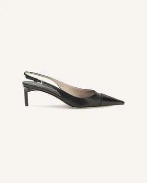 TOM FORD Leather Slingback Pumps With Gold Tone T Logo - Black