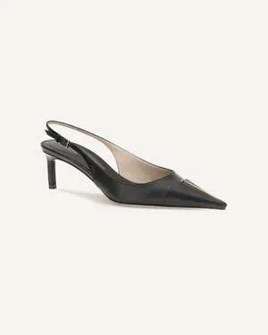 TOM FORD Leather Slingback Pumps With Gold Tone T Logo - Black