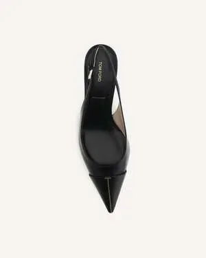 TOM FORD Leather Slingback Pumps With Gold Tone T Logo - Black