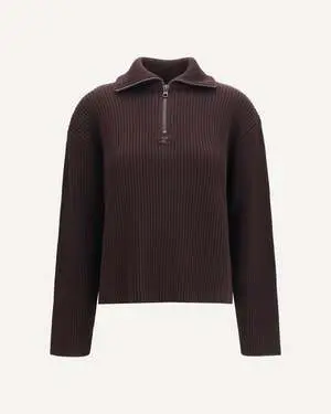 COURREGES Ribbed Zip Sweater Feale - Brown