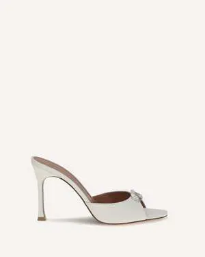 Amina Muaddi Camelia Leather Mule Sandals - White