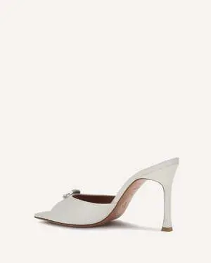 Amina Muaddi Camelia Leather Mule Sandals - White