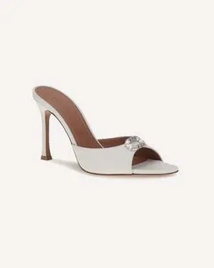 Amina Muaddi Camelia Leather Mule Sandals - White