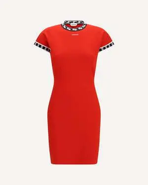 Versace Cotton Knit Mini Dress With Geometric Jacquard Trim - Red