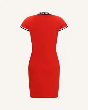 Versace Cotton Knit Mini Dress With Geometric Jacquard Trim
