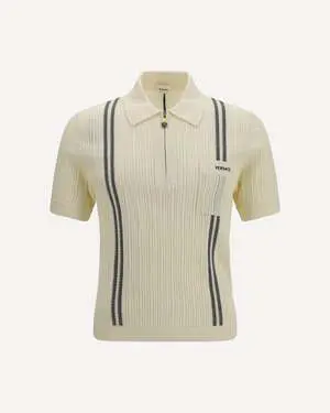 Versace Jacquard Cotton Knit Polo - Cream
