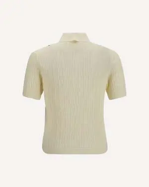 Versace Jacquard Cotton Knit Polo - Cream