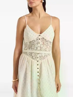 Manière De Voir Maniere De Voir Maxi Dress With Lace Paneling And Gold-tone Buttons - Neutrals