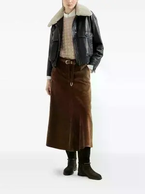 Brunello Cucinelli Fluid Corduroy Flute Skirt With Monili