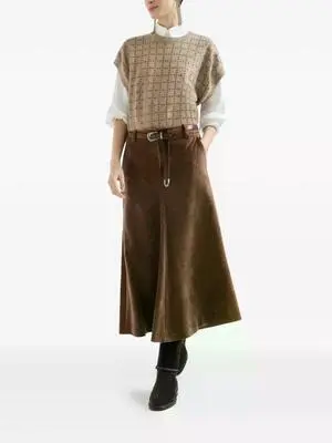 Brunello Cucinelli Fluid Corduroy Flute Skirt With Monili