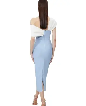 Karen Millen Figure Form Asymmetric Midi Dress - Light Blue