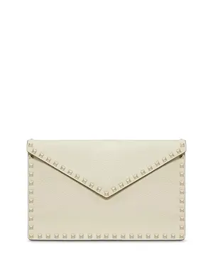 Valentino Garavani Valentino Garavani Large Studded Leather Flat Pouch Light Ivory