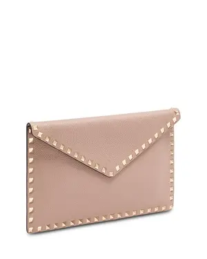 Valentino Garavani Large Studded Leather Flat Pouch - Poudre