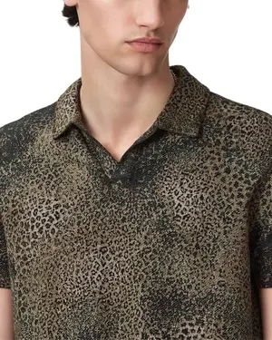John Varvatos Perkins Short Sleeve Johnny Collar Polo With Animal Jacquard