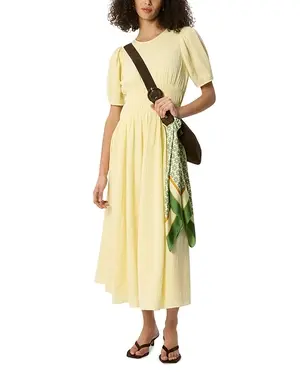 Whistles Gathered Textured Midi Dress - Butter