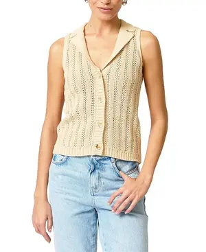 Central Park West Francie Mesh Stitch Sleeveless Vest - Sand