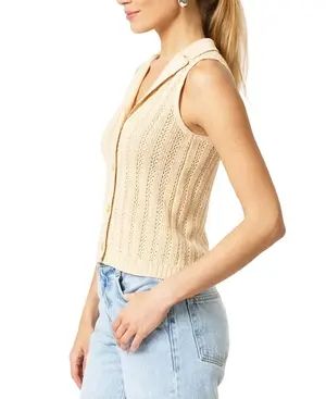 Central Park West Francie Mesh Stitch Sleeveless Vest - Sand