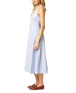 Central Park West Poplin Stripe Halter Dress - Light Blue