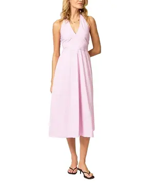 Central Park West Poplin Stripe Halter Dress - Light Pink