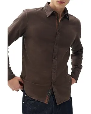 Rag & Bone Tomlin Stretch Dobby Button Front Shirt - Dark Brown