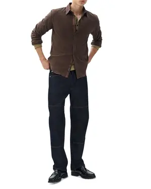 Rag & Bone Tomlin Stretch Dobby Button Front Shirt - Dark Brown