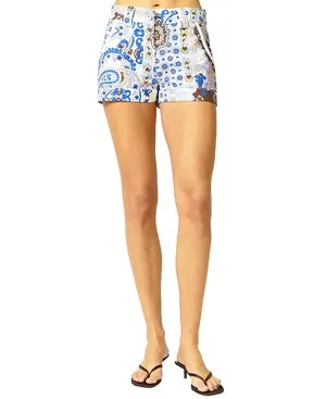 Central Park West Paisley Belted Shorts