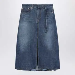 Sacai Denim Midi Skirt With Integrated Belt - Blue