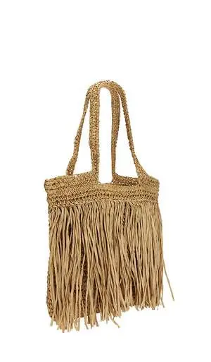 8 Other Reasons Woven Straw Fringe Tote Bag
