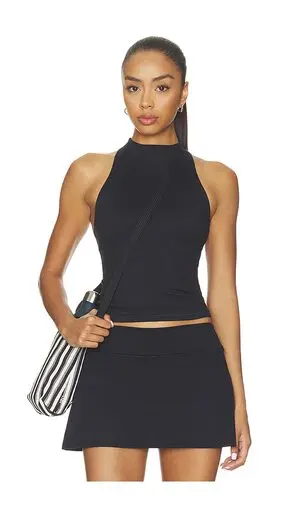 NIKESKIMS Matte Mock Neck Racer Tank In Black - Obsidian
