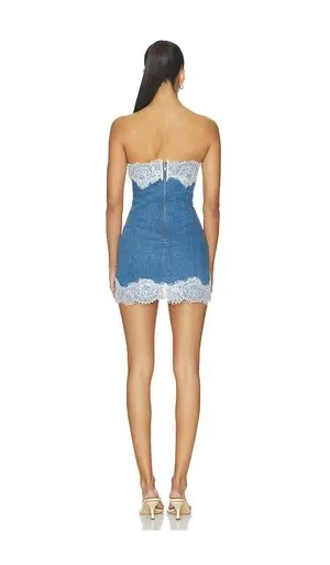 LOVERS AND FRIENDS Denim Mini Dress With Lace Trim