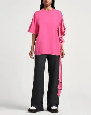 MSGM Fuchsia Cotton Viscose T-shirt With Satin Ruffle Detail