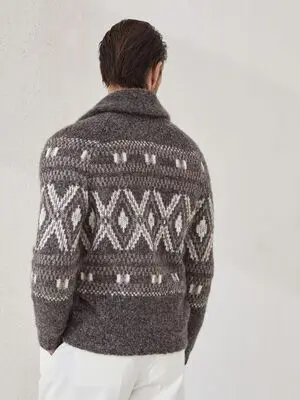 Brunello Cucinelli Geometric Jacquard Alpaca Blend Cardigan