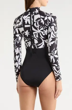 Rip Curl Geometric Print Long Sleeve One-piece Rashguard