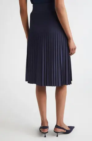 St. John Riviera Crepe Knit Pleated Midi Skirt