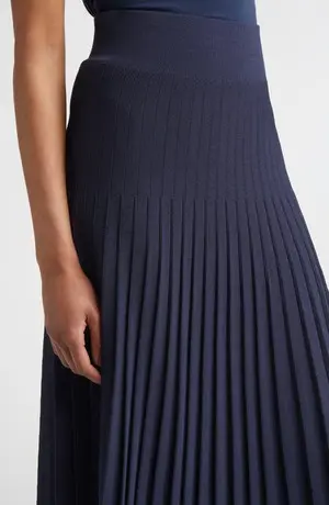 St. John Riviera Crepe Knit Pleated Midi Skirt