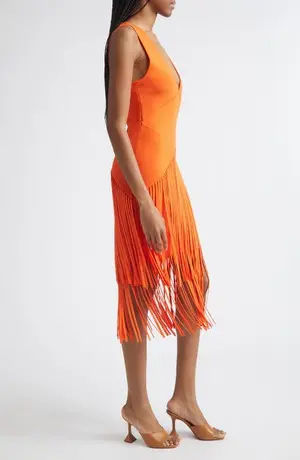 TOCCIN Toccini Patricia Seamed Fringe Hem Midi Dress