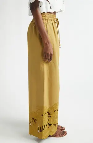 Zimmermann Mahon Embroidered Cutwork Cotton Wide Leg Ankle Pants