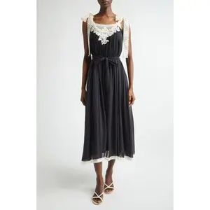 Zimmermann Roselight Lace Trim Cotton & Silk Slipdress - Black