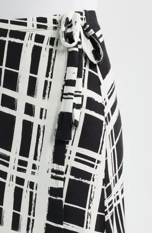 Loveappella Windowpane Plaid Faux Wrap Knit Skirt