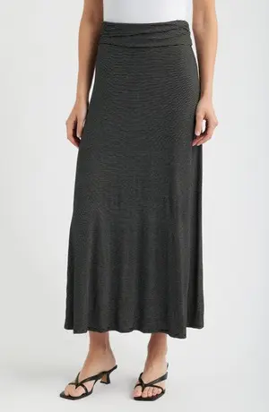 Loveappella Stripe Knit Maxi Skirt - Black