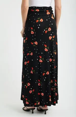 Loveappella Floral Print Maxi Skirt