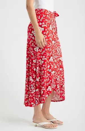 Loveappella Floral Faux Wrap Knit Midi Skirt