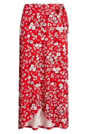 Loveappella Floral Faux Wrap Knit Midi Skirt