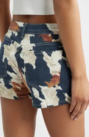 YMI Print Mid Rise Bull Denim Shorts