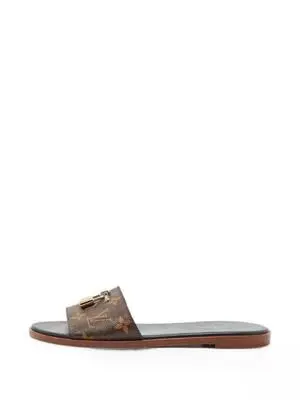 LOUIS VUITTON Lock It Monogram Canvas Slide Sandals