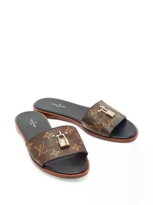 LOUIS VUITTON Lock It Monogram Canvas Slide Sandals