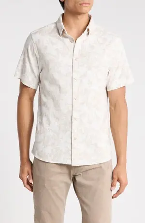 7 Diamonds Silas Short Sleeve Stretch Button-up Shirt - Sand
