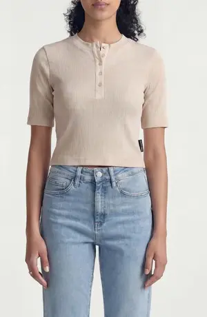 Brooklyn Industries Ribbed Henley Top With Elbow Sleeves