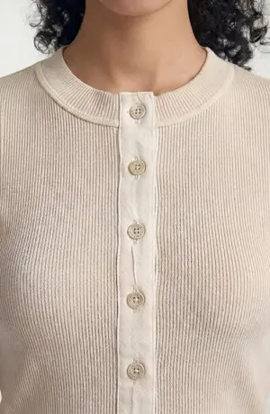 Brooklyn Industries Ribbed Henley Top With Elbow Sleeves